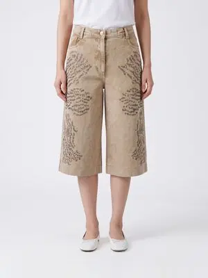 Patrizia Pepe Denim Bermuda Shorts With Rhinestone Embellishments - Sand