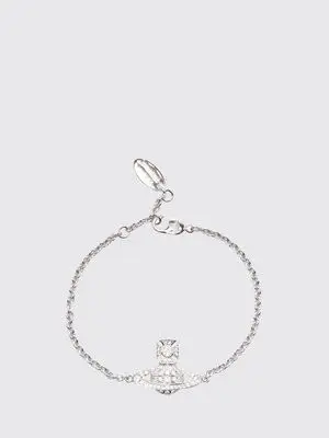 VIVIENNE WESTWOOD Orb Logo Crystal-embellished Chain Bracelet In Chrome-plated Brass - Silver