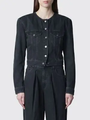 HAIKURE Cropped Cotton Denim Jacket With Padded Shoulders - Black