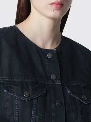 HAIKURE Cropped Cotton Denim Jacket With Padded Shoulders - Black