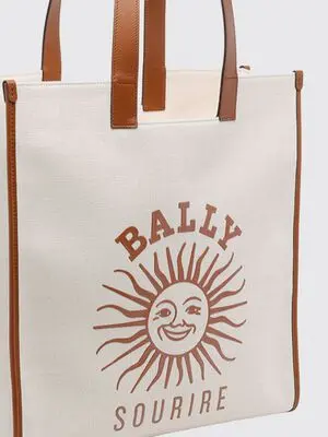 Bally Canvas Tote Bag With Printed Logo And Double Leather Handles