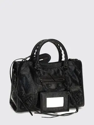 Balenciaga Le City Small Arena Leather Handbag With Studs And Shoulder Strap - Black