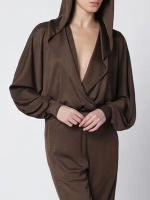 Andamane Slim Fit Hooded Jersey Jumpsuit - Brown