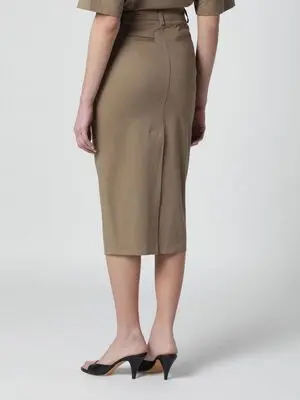 THELATEST High-waisted Slim Fit Midi Pencil Skirt In Cotton With Back Slit