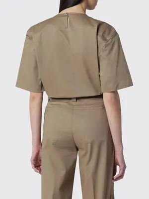THELATEST Cropped Cotton Crew Neck Top With Teardrop Back Closure - Beige
