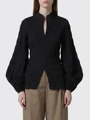 THELATEST Dalila Cotton Shirt With Balloon Sleeves And Mandarin Collar - Black
