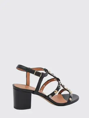 VIA ROMA 15 Studded Leather Mid-block Heel T-strap Sandals