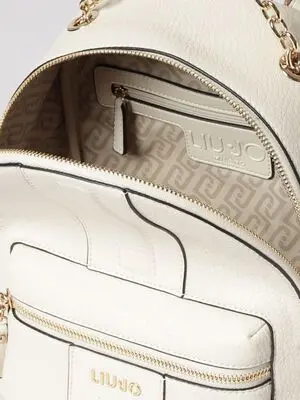 Liu Jo Faux Leather Backpack With Metallic Mesh Top Handle - Cream