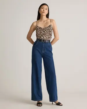 Quince Washable Stretch Silk V-neck Cami - Leopard