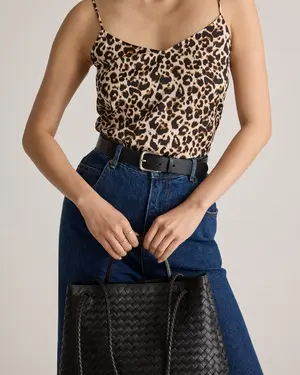 Quince Washable Stretch Silk V-neck Cami - Leopard