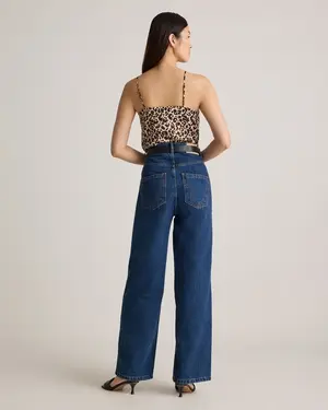 Quince Washable Stretch Silk V-neck Cami - Leopard