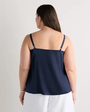 Quince Washable Stretch Silk V-neck Cami - Navy
