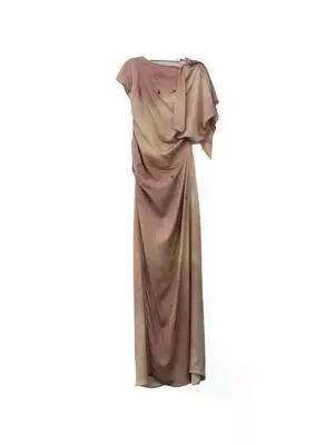 YANGKEHAN Draped Maxi Silk Dress - Pink