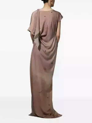 YANGKEHAN Draped Maxi Silk Dress