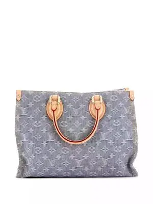 LOUIS VUITTON Onthego Mm Monogram Denim Tote Bag - Grey