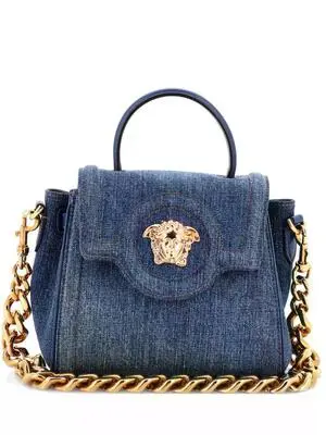 Versace La Medusa Denim Top Handle Bag - Blue