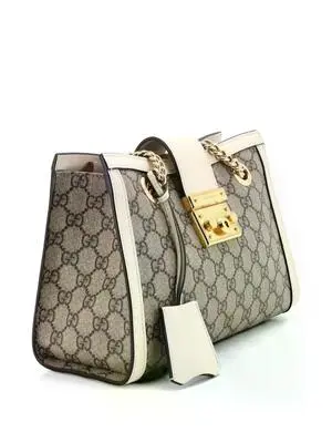 Gucci Padlock Chain Tote Gg Coated Canvas With Leather Small Shoulder Bag - Brown