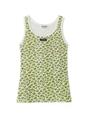 Miu Miu Ribbed Cotton Floral Print Tank Top