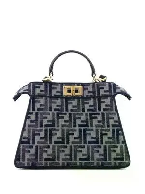 Fendi Peekaboo Iseeu Zucca Velvet Jacquard Small Satchel - Blue