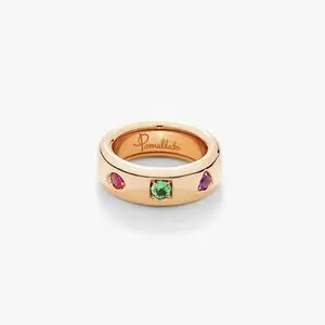 Pomellato Iconica Slim Ring In Rose Gold With Ruby, Amethyst, And Tsavorite