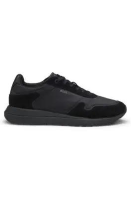 BOSS Lace-up Sneakers In Lightweight Fabric With Suede Trims - Black