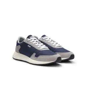 BOSS Lace-up Sneakers In Lightweight Fabric With Suede Trims - Light Grey