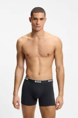 BOSS Three-pack Of Stretch-cotton Boxer Briefs With Logo Waistband - Patterned