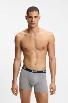 BOSS Three-pack Of Stretch-cotton Boxer Briefs With Logo Waistband - Patterned