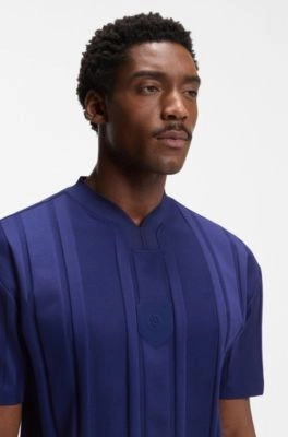 BOSS Textured-stripe T-shirt In Cotton - Blue
