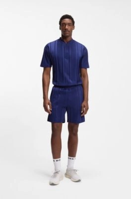 BOSS Textured-stripe T-shirt In Cotton - Blue