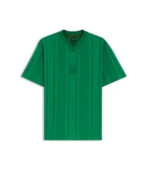 BOSS Textured-stripe T-shirt In Cotton - Green