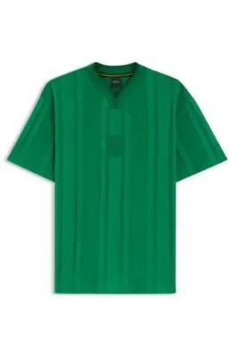 BOSS Textured-stripe T-shirt In Cotton - Green