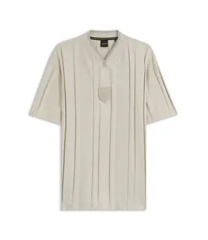 BOSS Textured-stripe T-shirt In Cotton - Light Beige