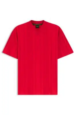 BOSS Textured-stripe T-shirt In Cotton