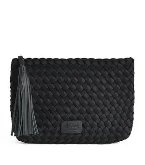 Harrods Neoprene Woven Pouch With Leather Wristlet - Black
