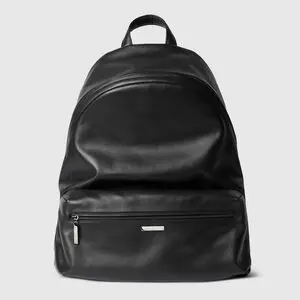 Gucci Leather Backpack With Logo Plaque - Black