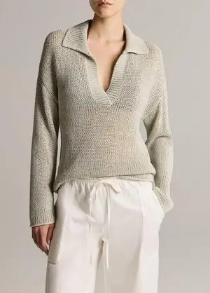 Vince Italian Coated Cotton-blend Polo Sweater - Beach Stone