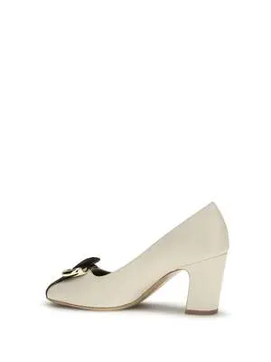 FERRAGAMO Leather Block Heel Pumps With Gancini Detail - Multicolor