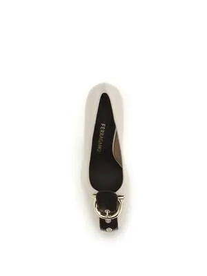 FERRAGAMO Leather Block Heel Pumps With Gancini Detail - Multicolor