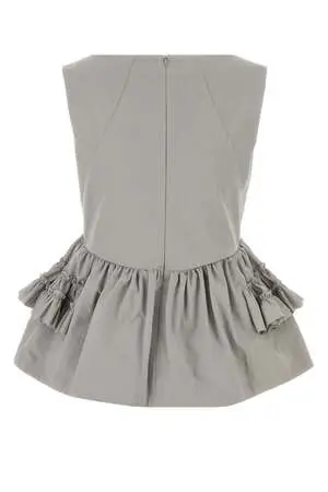 Dries Van Noten Sleeveless Ruffled Cotton Top - Gray