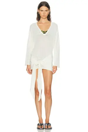 Attico V-neck Mini Dress - White