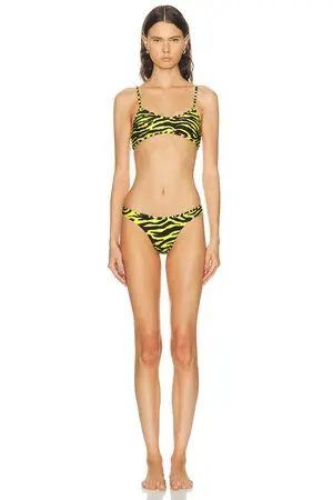 Attico Zebra Print Bikini Set - Black & Yellow