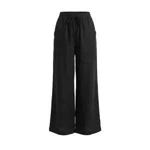 Adrift Clothing Relaxed Wide-leg Linen Trousers With Drawstring Waist