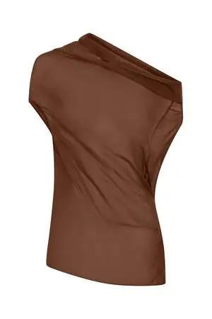 NICHOLAS Ryane Asymmetrical Draped Top - Mocha