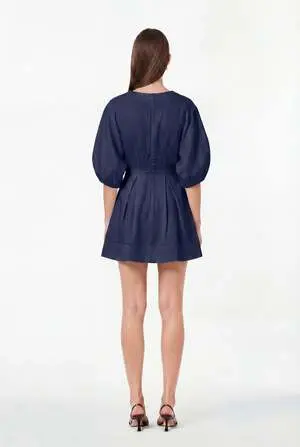NICHOLAS Josefa Dress With V-neck And Puff Sleeves - Midnight