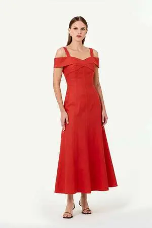 NICHOLAS Ivana Off-the-shoulder Dress - Tomato