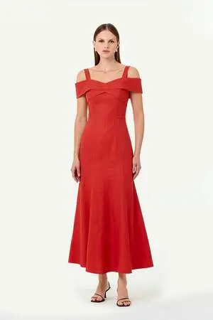 NICHOLAS Ivana Off-the-shoulder Dress - Tomato