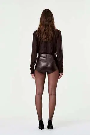 NICHOLAS Chloe Sheer Button-up Shirt With Dual Pockets - Espresso