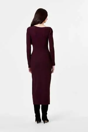 NICHOLAS Ginerva Ribbed Dress With Asymmetrical Neckline And Slit - Plum