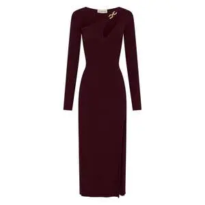 NICHOLAS Ginerva Ribbed Dress With Asymmetrical Neckline And Slit - Plum